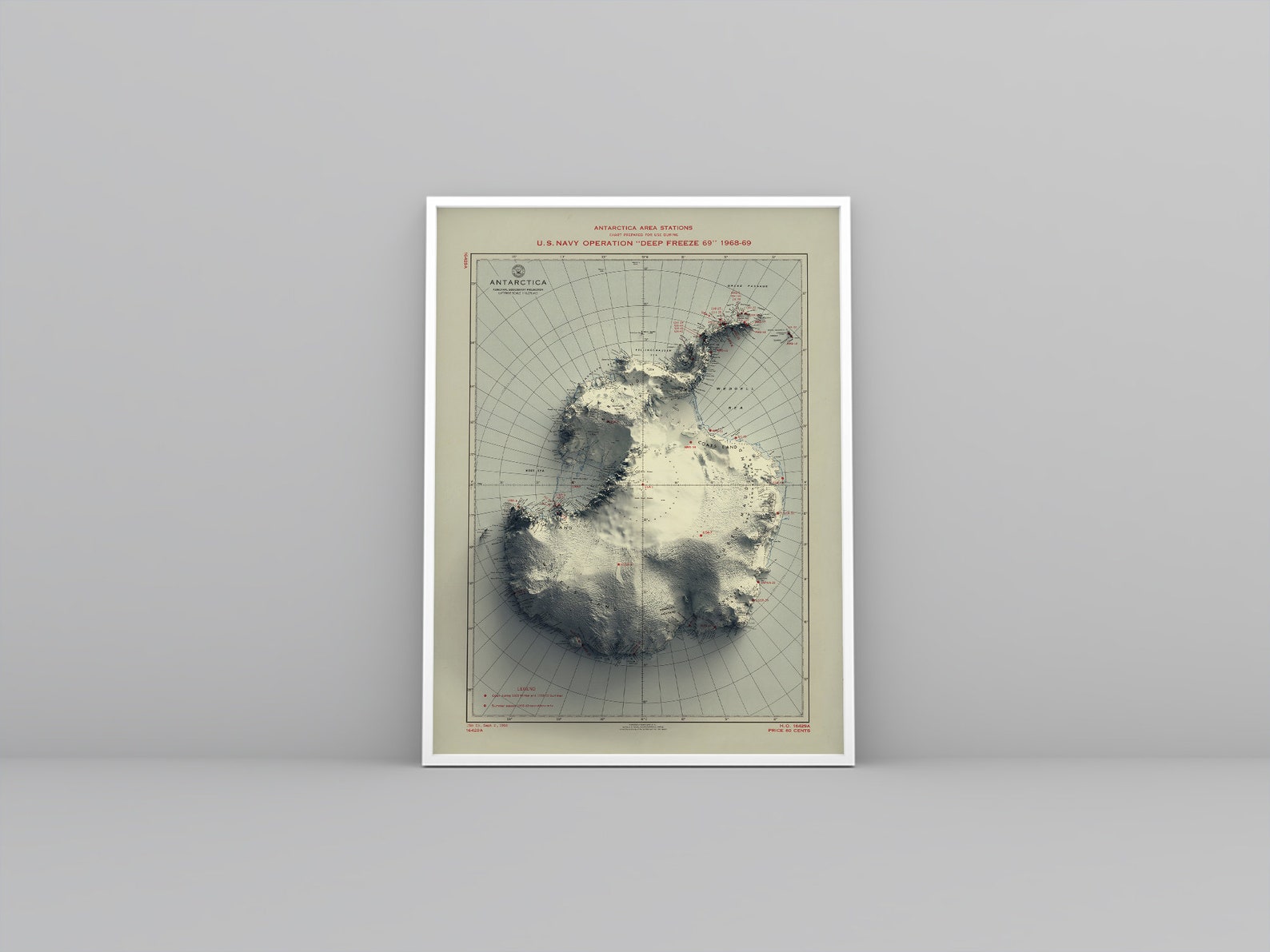 Antarctica Map, Antarctica 2D Relief Map, Antarctica Vintage Map ...