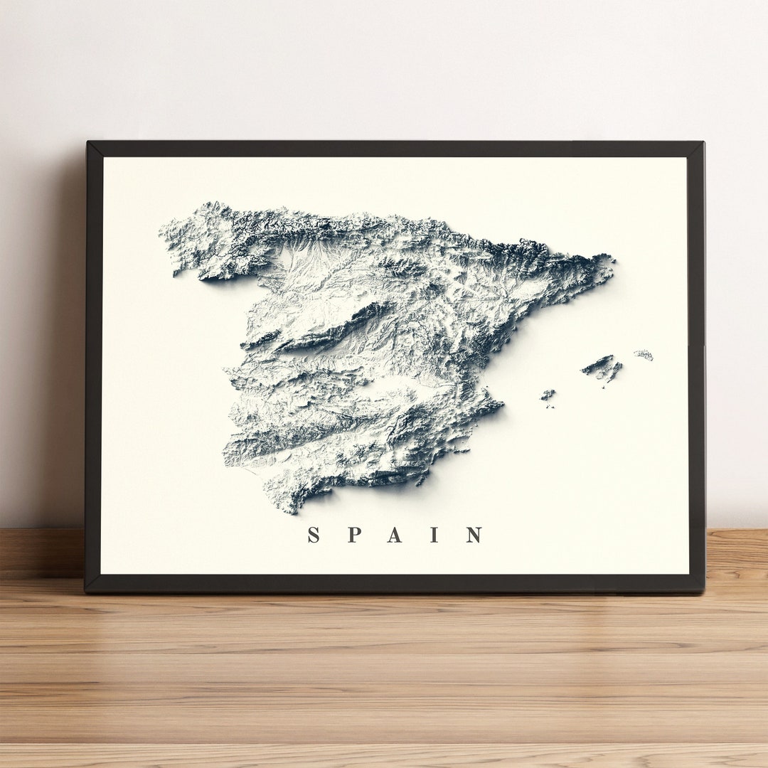 Spain Map, Spain 2D Relief Map, Spain Vintage Map, Spain Holidays Gift ...