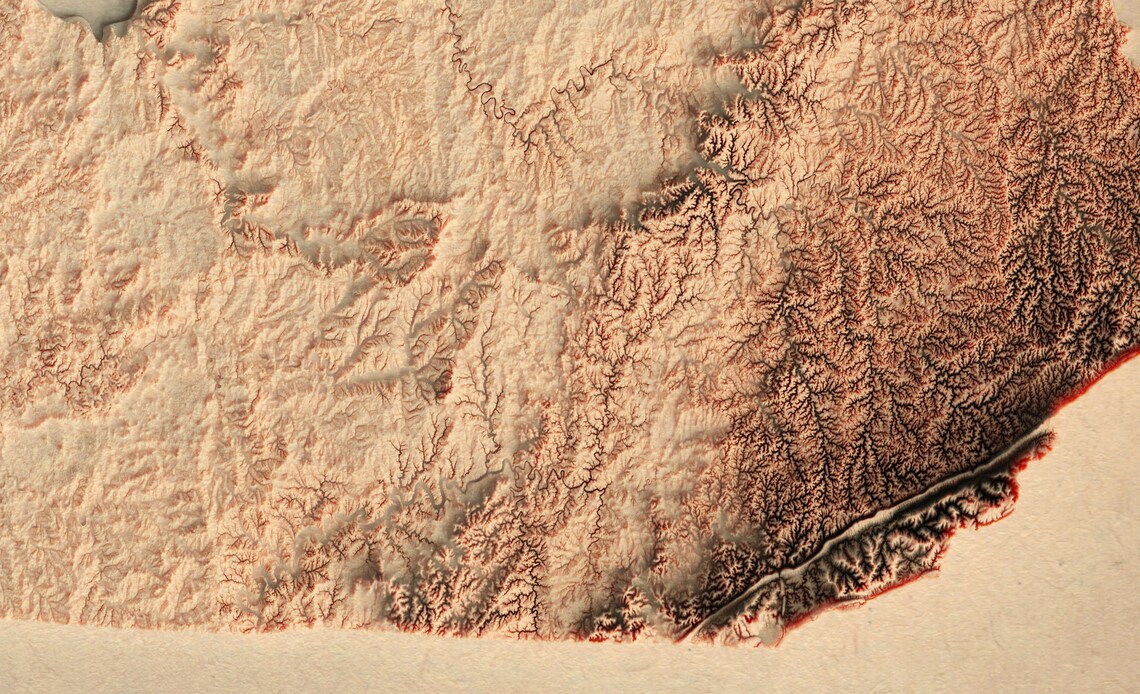 Kentucky Map Kentucky 2D Relief Map Kentucky Vintage Map - Etsy