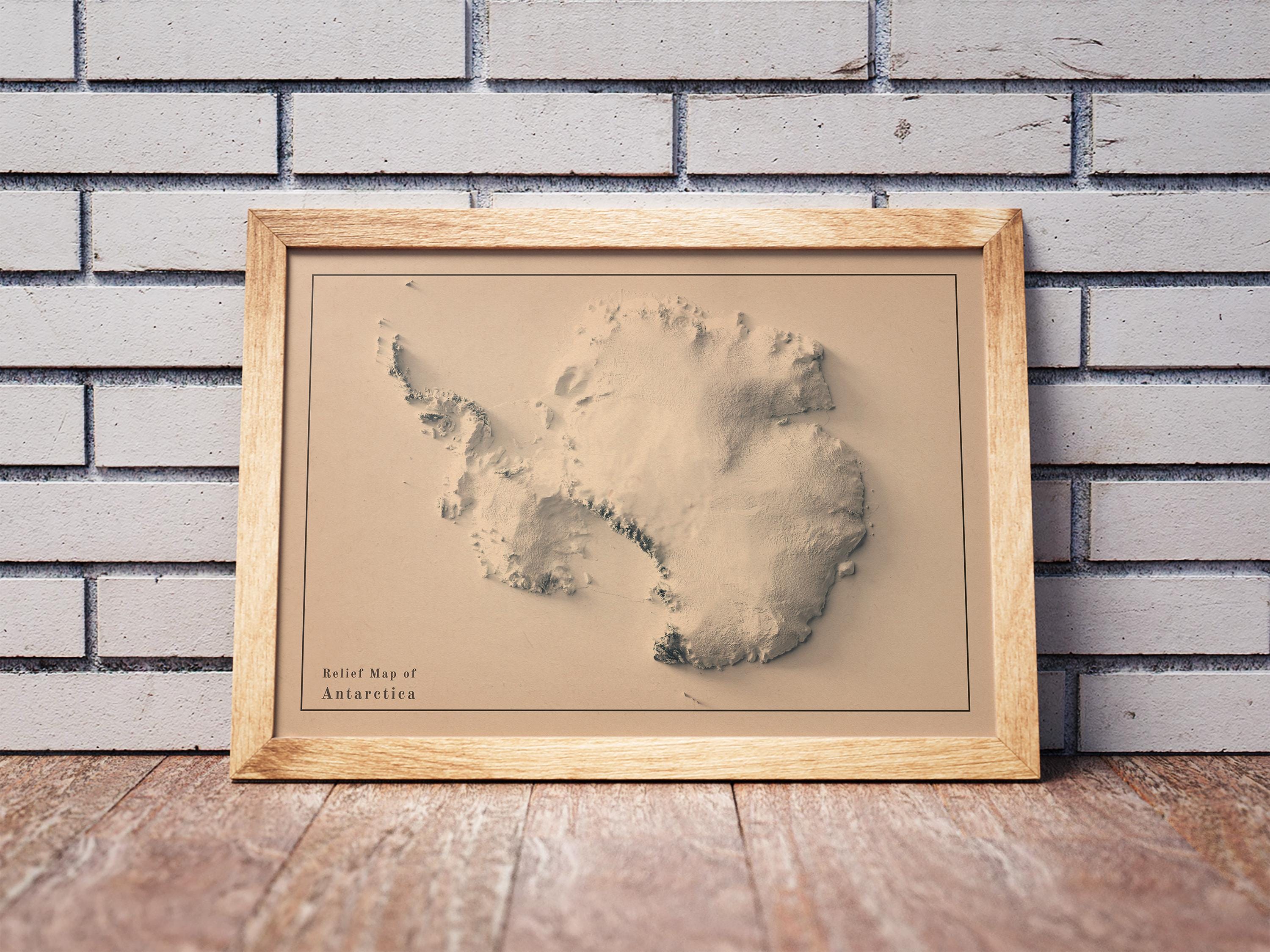 Antarctica Map, Antartica 2D Relief Map, Antarctica Mimimalist Map ...