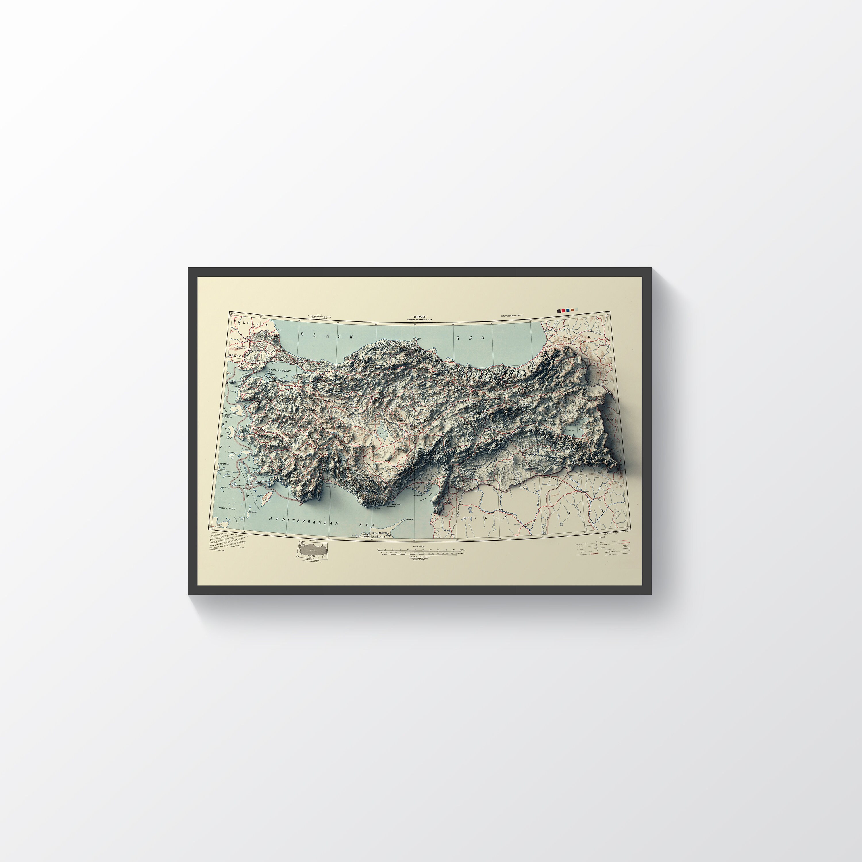 Turkey Map Turkey 2D Relief Map Turkey Vintage Map Turkey - Etsy