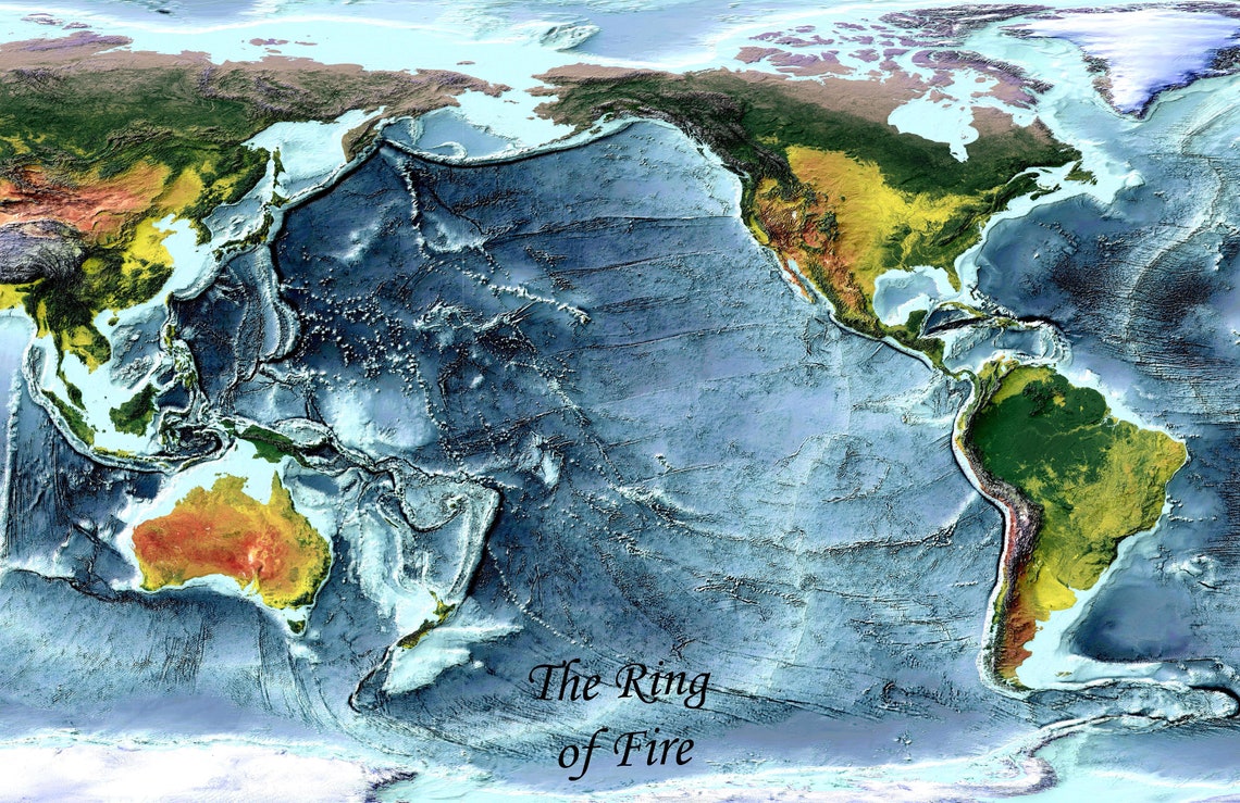 Pacific Ocean Map Ring of Fire Map Rinf of Fire Poster Ring - Etsy