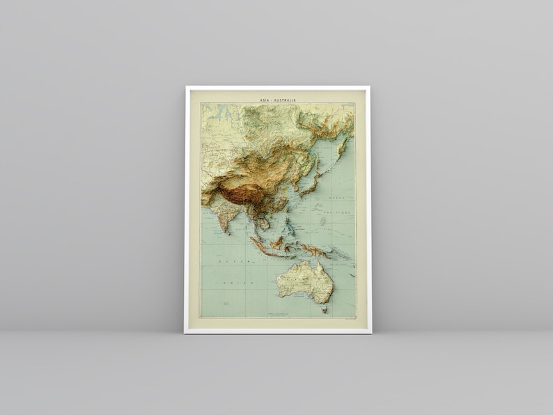 Asia Map Asia 2D Relief Map Asia Vintage Map Asia Poster - Etsy