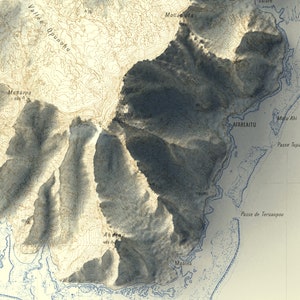 Moorea Map, Moorea French Polynesia 2D Relief Map, Moorea Vintage ...