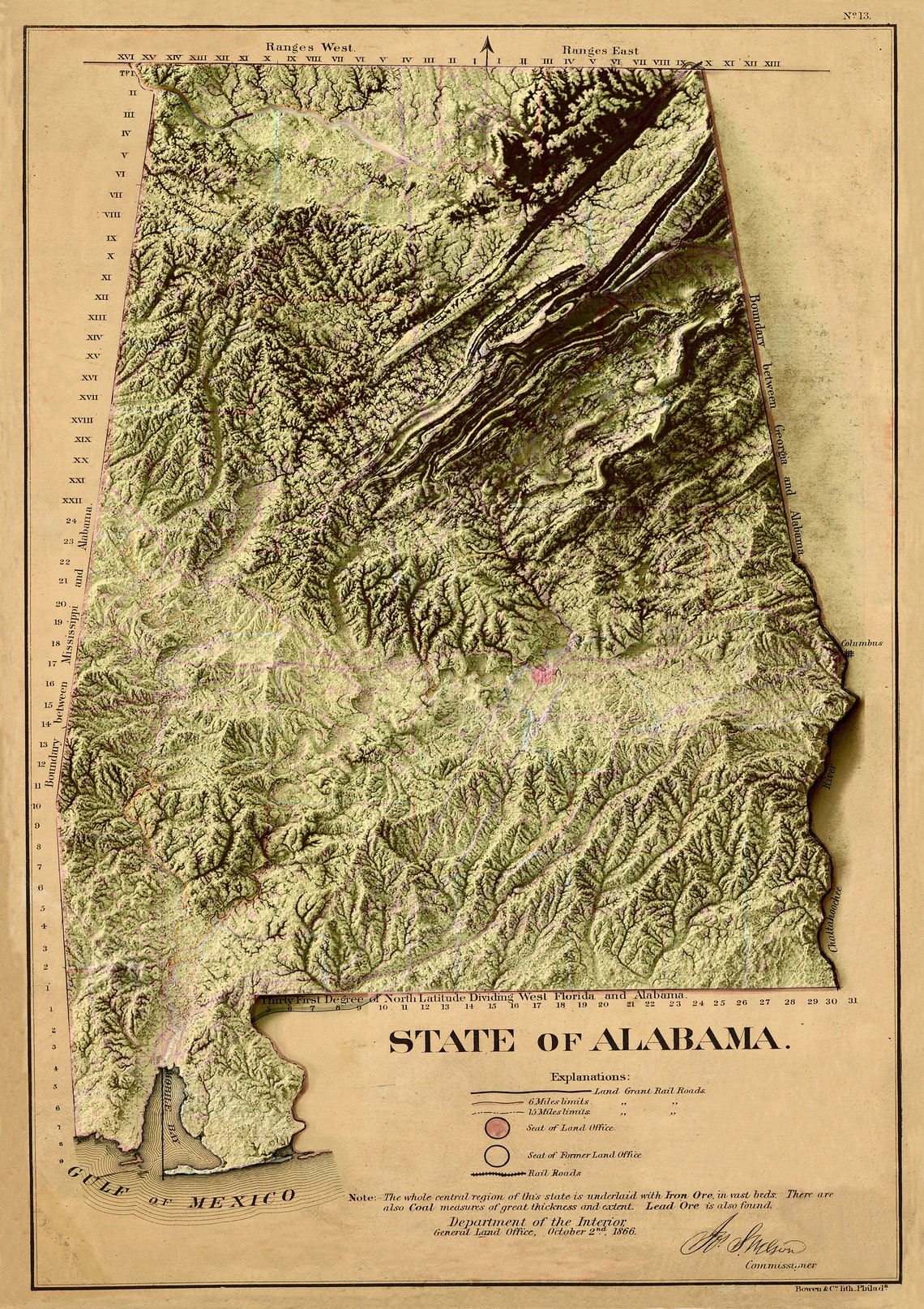 Alabama Map Alabama 2D Relief Map Alabama Historical Map - Etsy