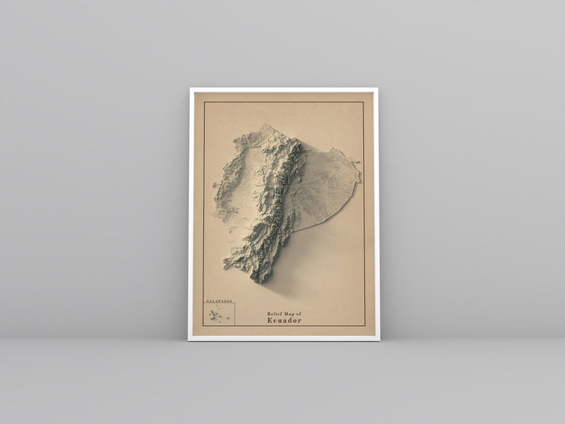 Ecuador Map, Ecuador 2D Relief Map, Ecuador Minimalist Poster, Ecuador ...