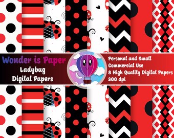 Paper Digital Ladybugs Paper Pack ladybug Digital Collage kids pattern ...