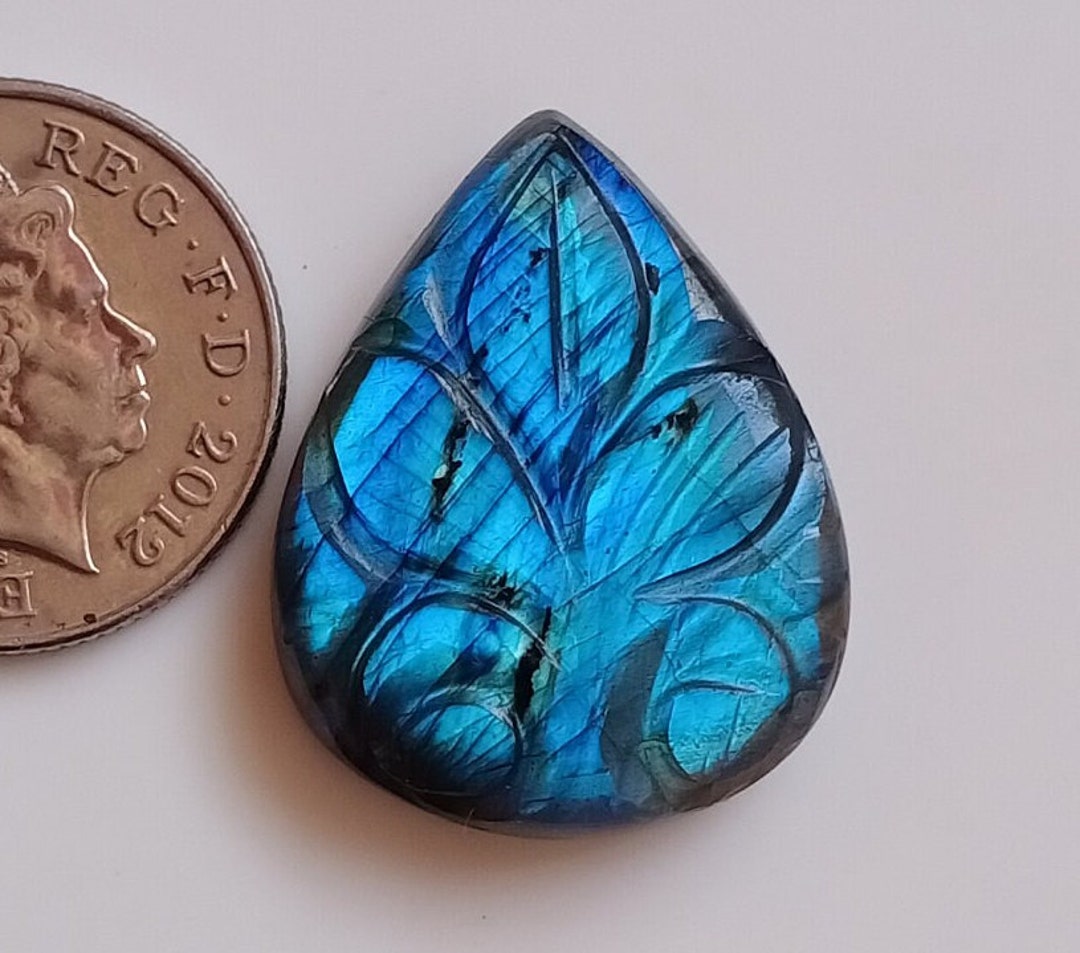 Very Rare Collection Carved Labradorite Gemstone 31X24X8 Mm Pear Shape ...