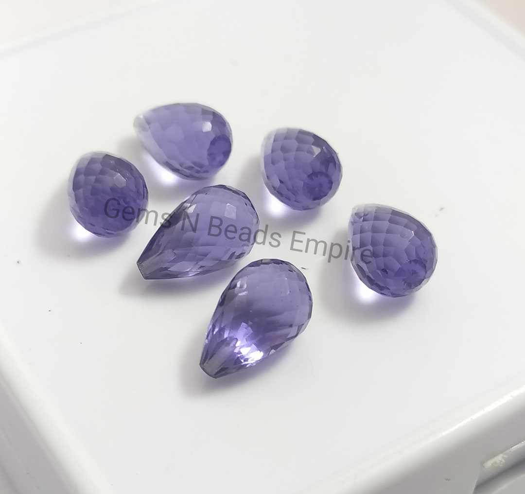 Half Top Drilled A Pair of Iolite Quartz Briolette Cut Faceted Drop ...