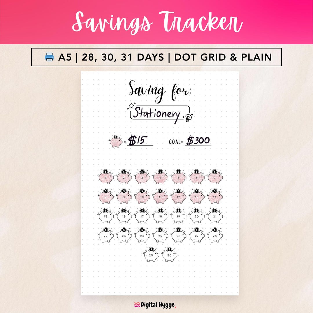 30-day Savings Challenge Printable: Piggy Bank Tracker (A5 PDF) - Etsy