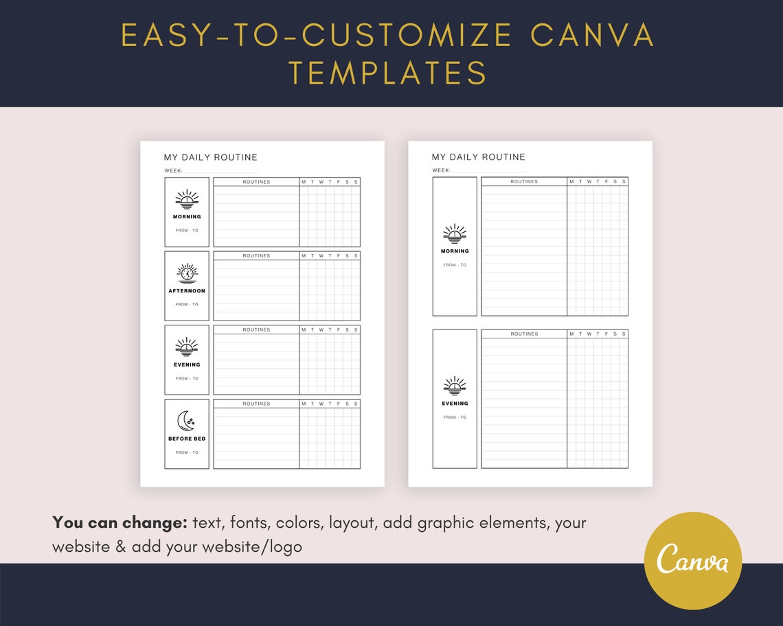 Daily Routine Checklist Editable Canva Template - Etsy