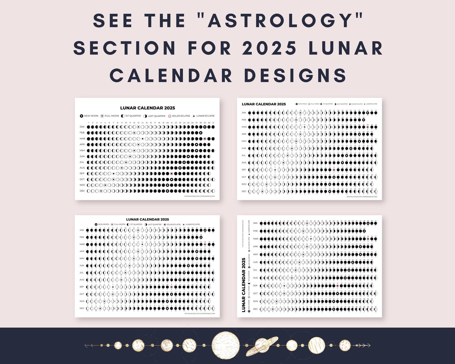 Lunar Months Calendar With Moon Phases | 13 Moons | Lunar Cycle | Lunar ...