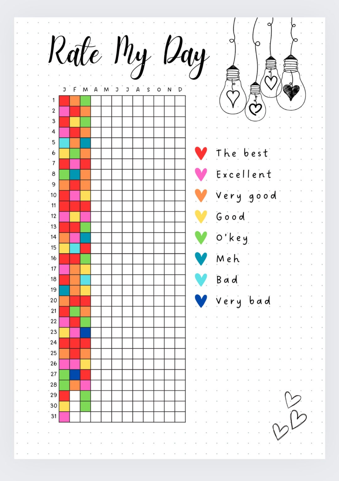 Rate My Day Printable Tracker | Year in Pixels | Bullet Journal ...