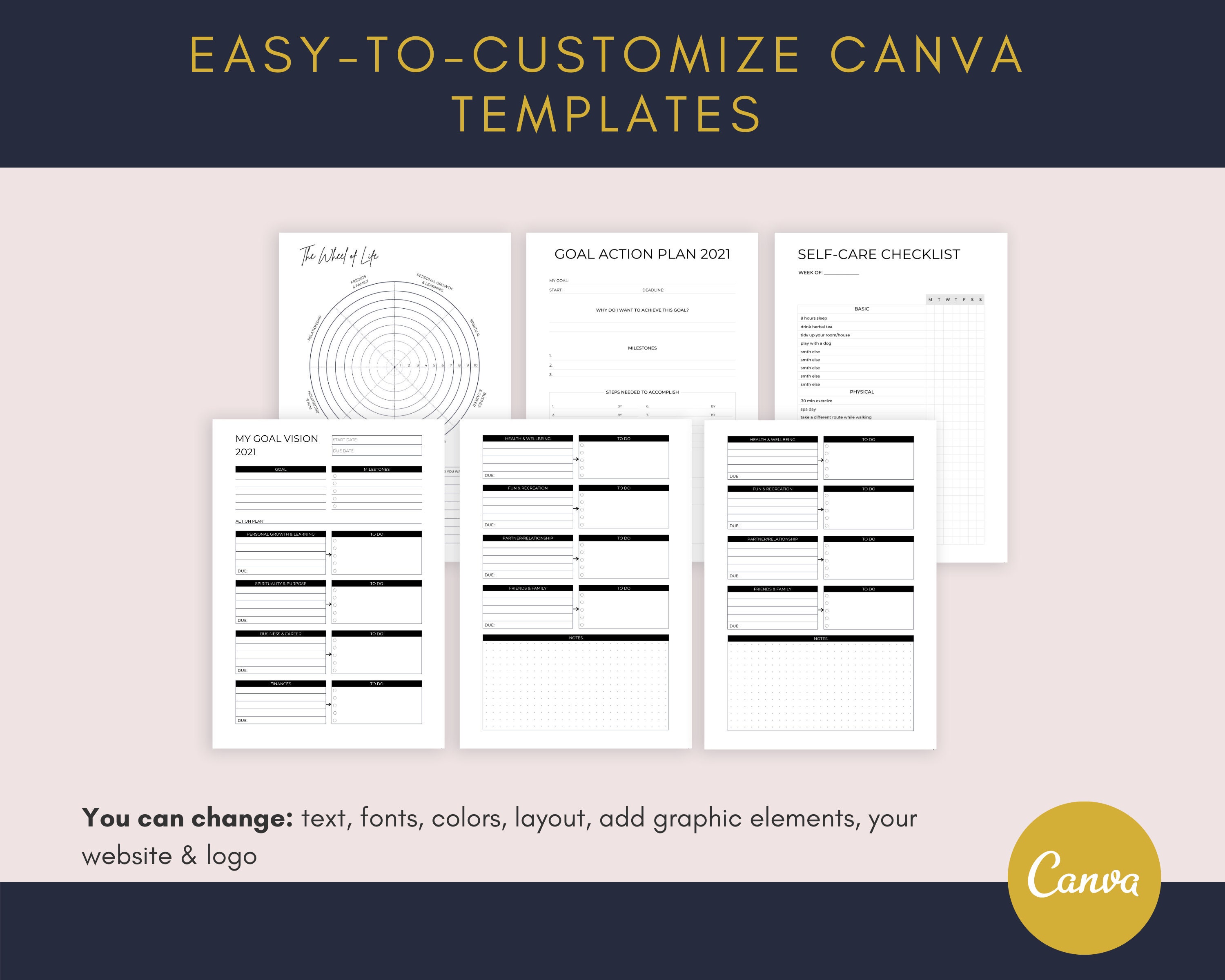 Life Goal Planner Editable Canva Template Wheel of Life Life | Etsy
