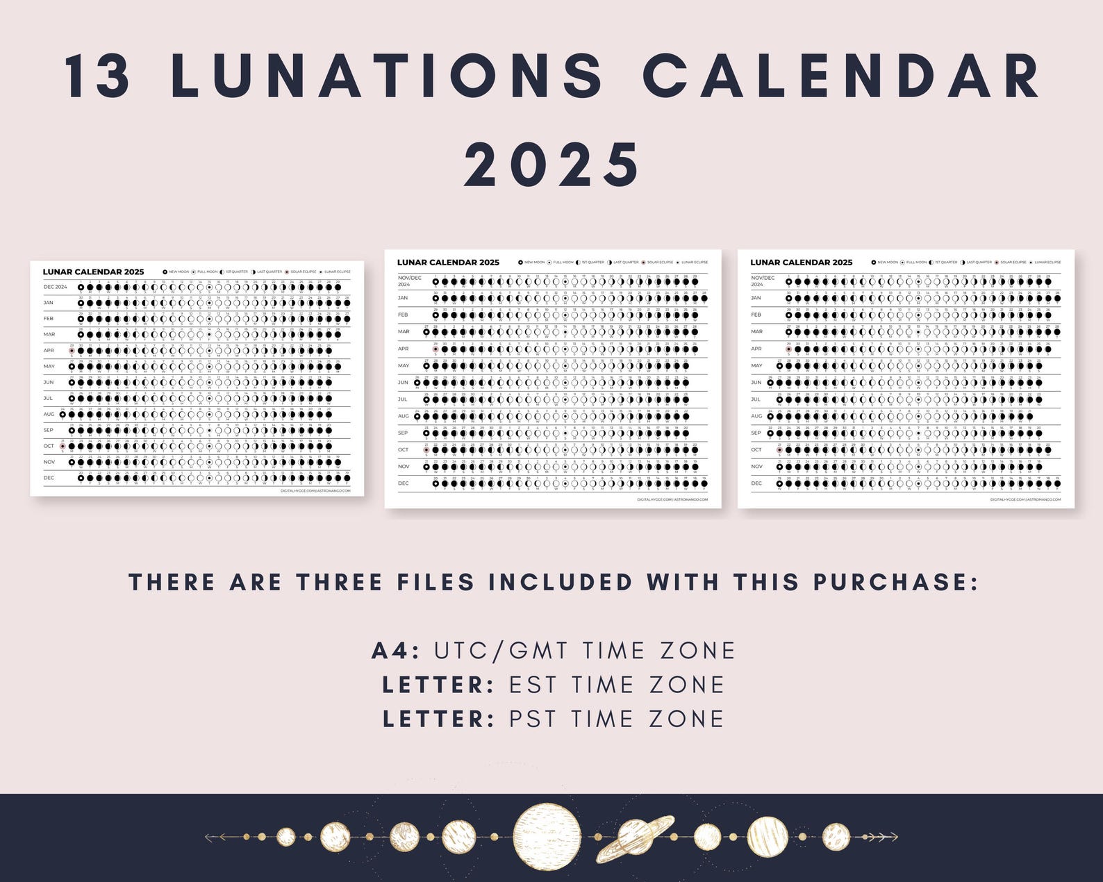 Lunar Months Calendar With Moon Phases | 13 Moons | Lunar Cycle | Lunar ...