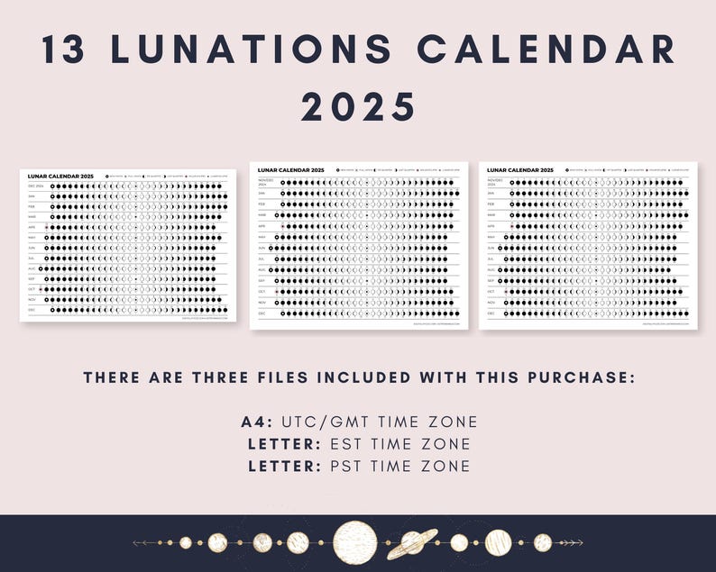 Lunar Months Calendar With Moon Phases | 13 Moons | Lunar Cycle | Lunar ...