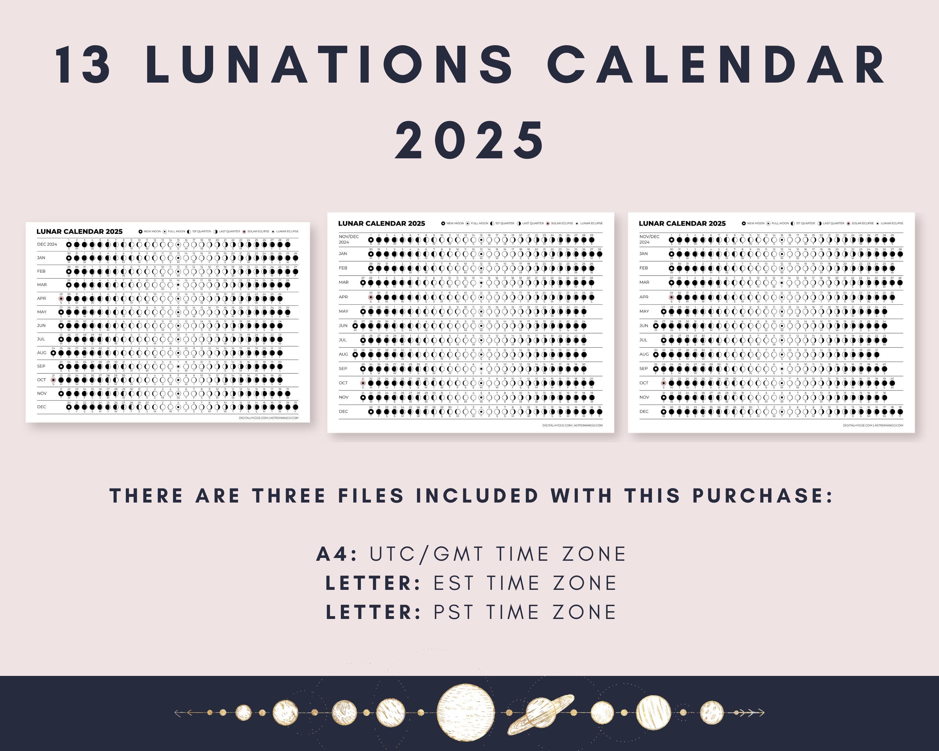 Lunar Months Calendar With Moon Phases | 13 Moons | Lunar Cycle | Lunar ...
