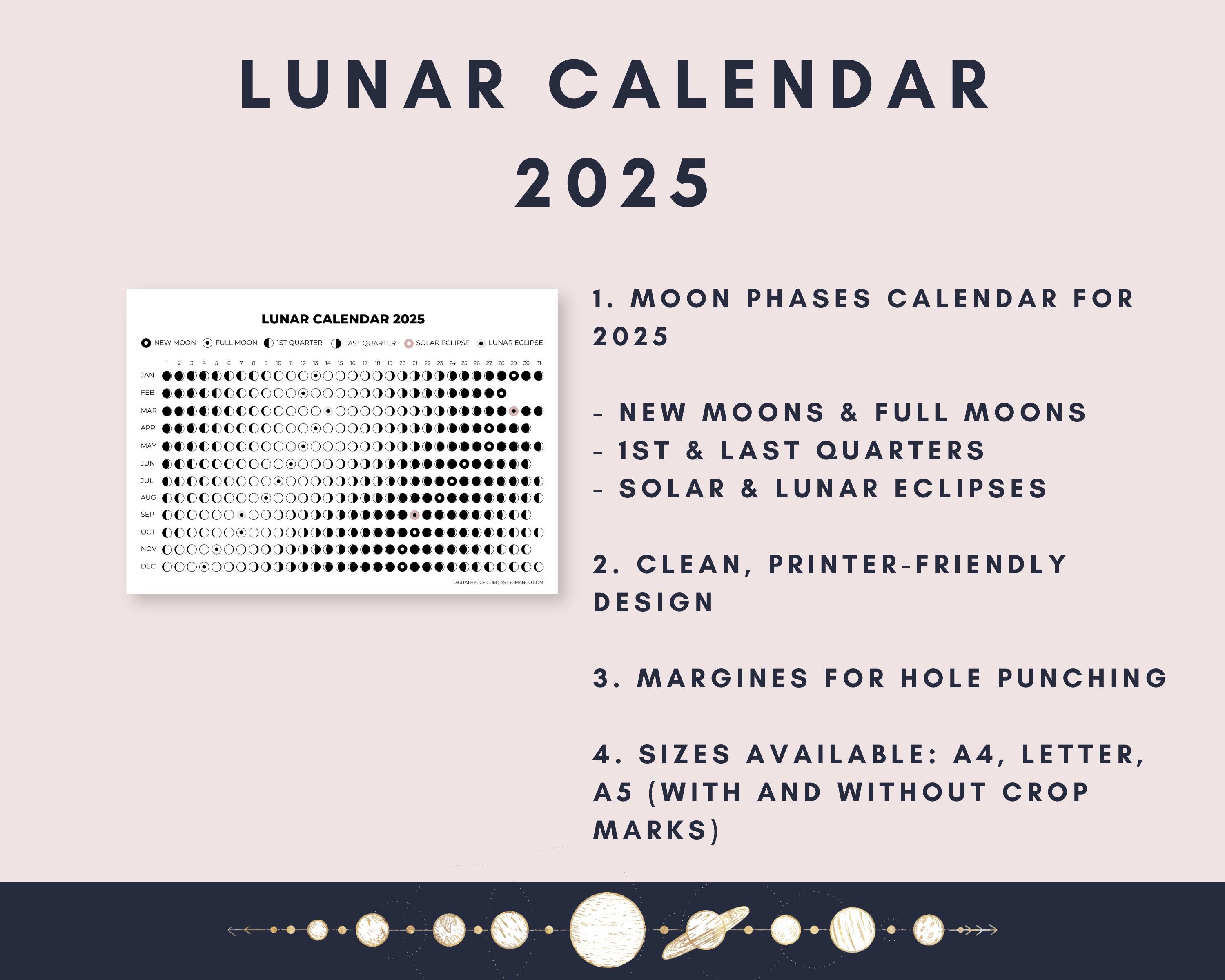 Lunar Calendar With Moon Phases | Moon Transits | Lunar Cycle | Lunar ...