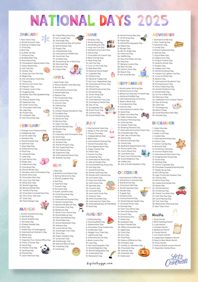 2026 National Days Calendar Printable A4 Letter PDF Etsy 2026 National Days Calendar Printable A4 Letter PDF Etsy