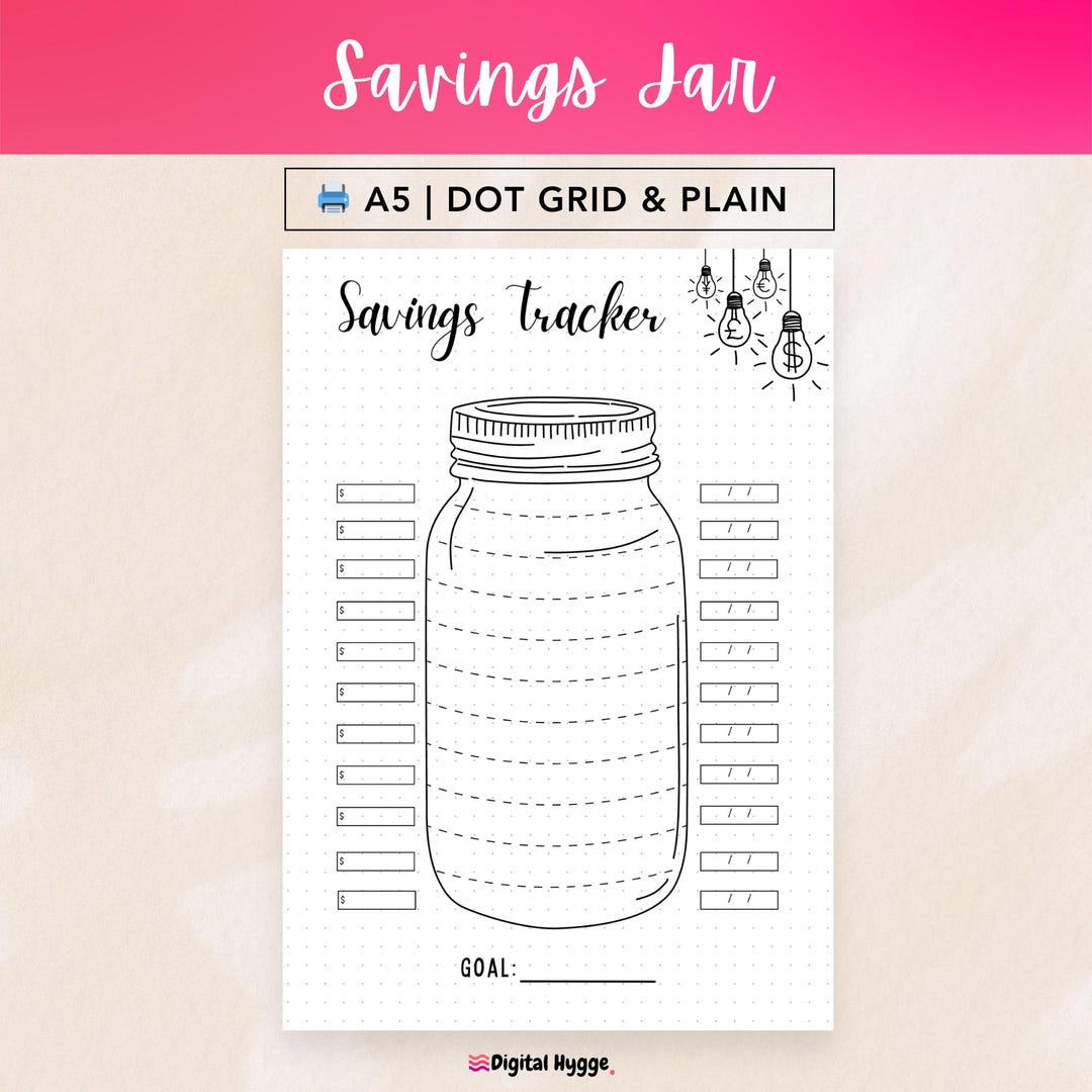 Savings Jar Printable Tracker | Savings Tracker | Savings Challenge ...