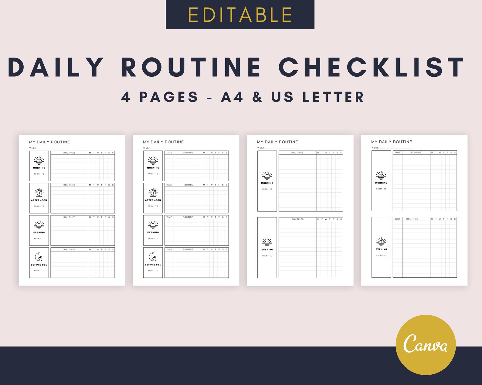 Daily Routine Checklist Editable Canva Template - Etsy