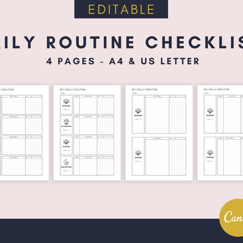 Daily Routine Checklist Editable Canva Template - Etsy