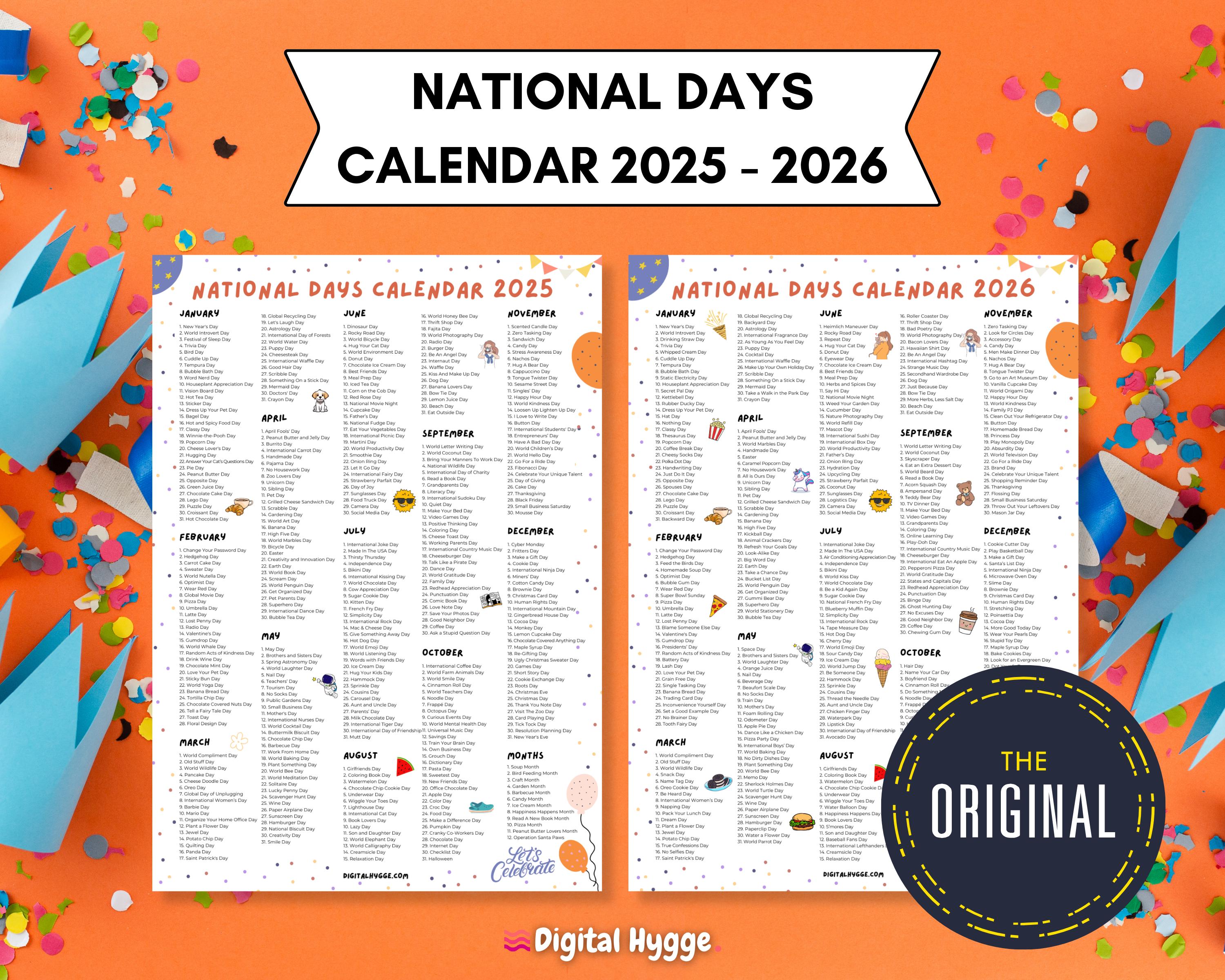 National Days Calendar Printable | 2026 National Holidays Calendar ...