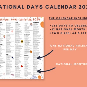 National Days Calendar Printable 2024 National Holidays Calendar Social ...