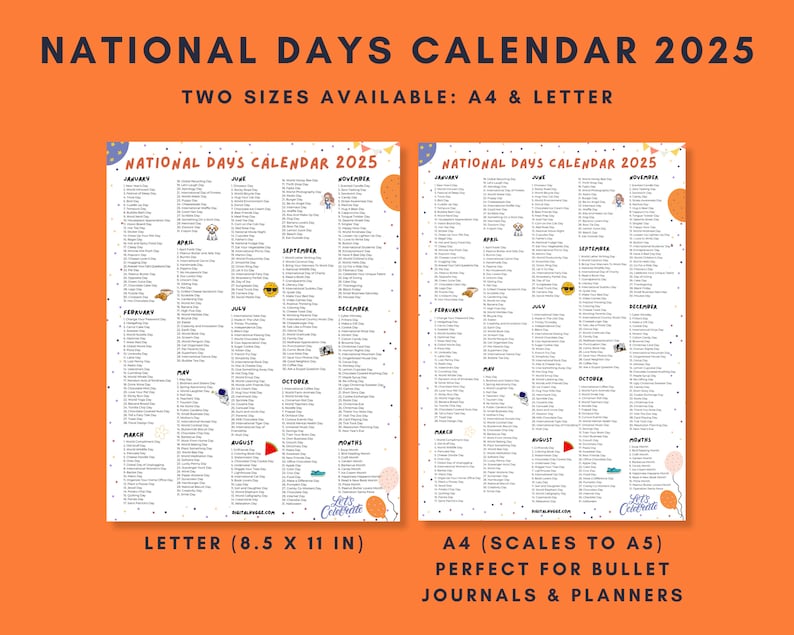 2025 National Days Calendar Printable: Fun Wacky Holidays (PDF) - Etsy
