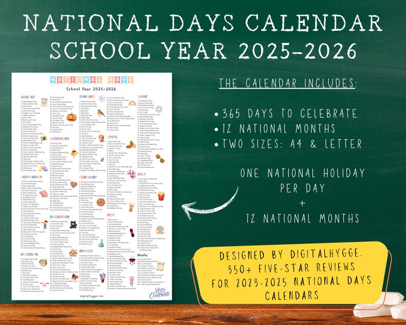 National Days Calendar 2025-2026: Kid-friendly Printable (PDF Download ...