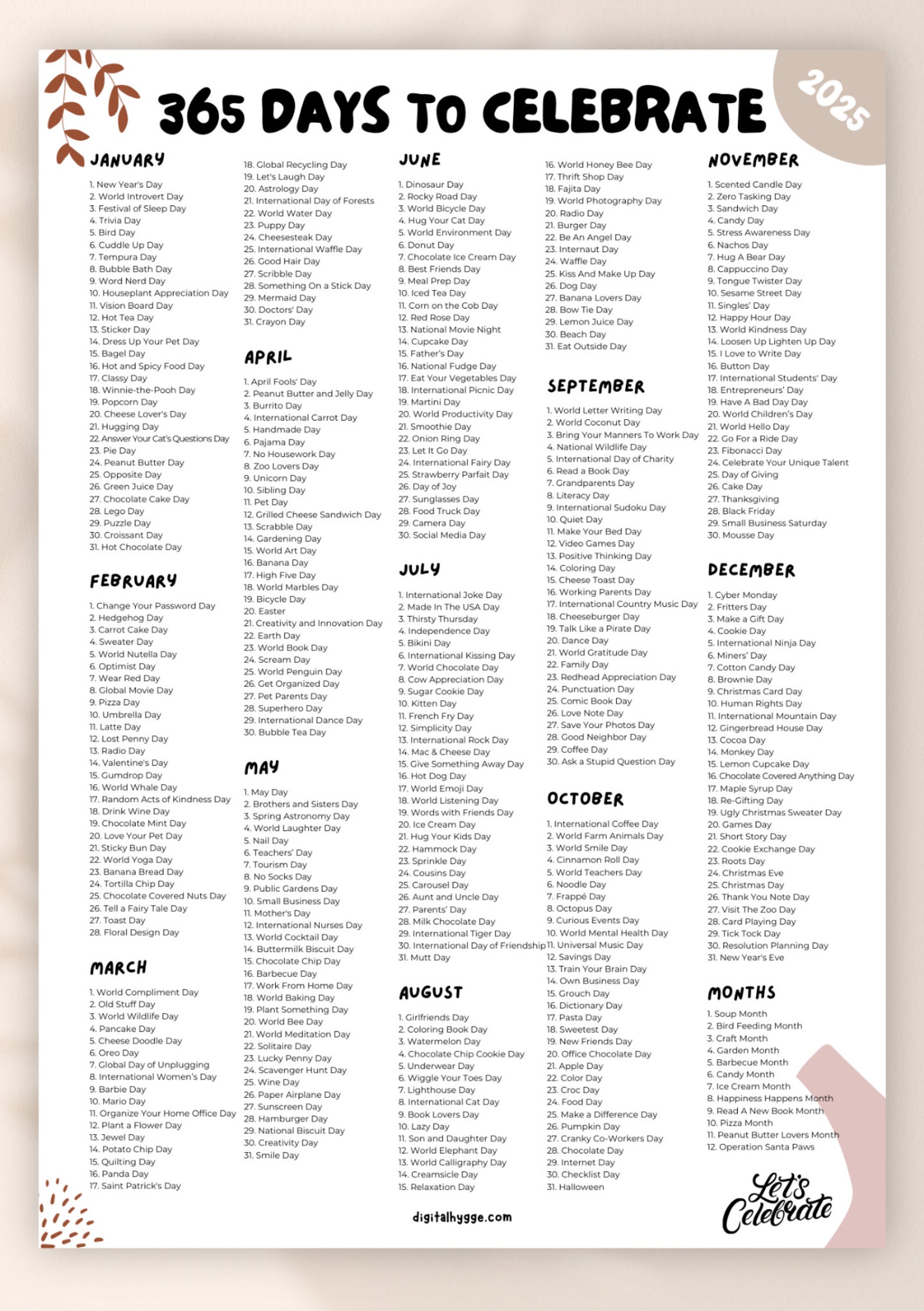 Printable National Days Calendar | Social Media Holidays Calendar 2025 ...