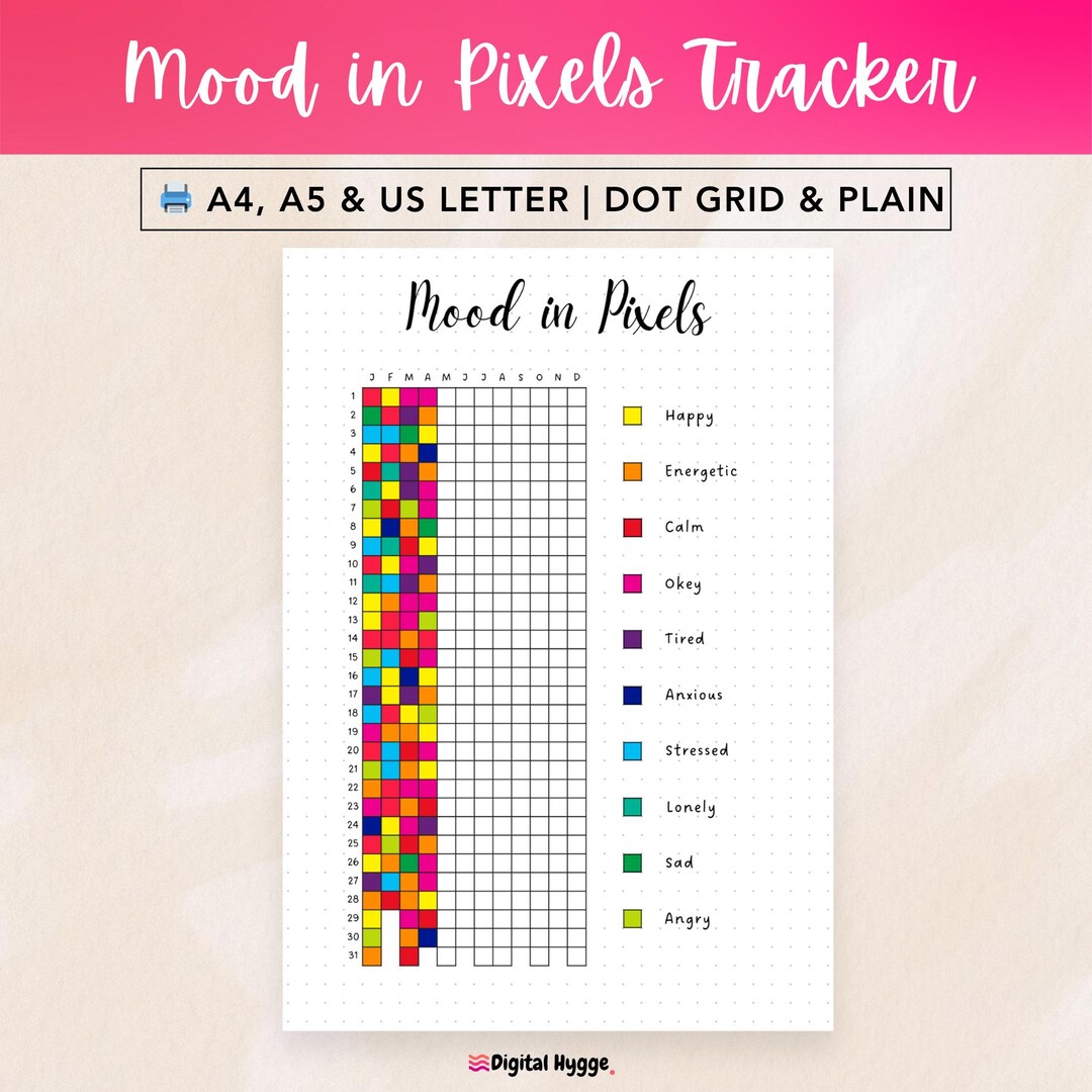 Mood Tracker Printable: Daily Pixel Journal Page (A4, A5, US Letter ...