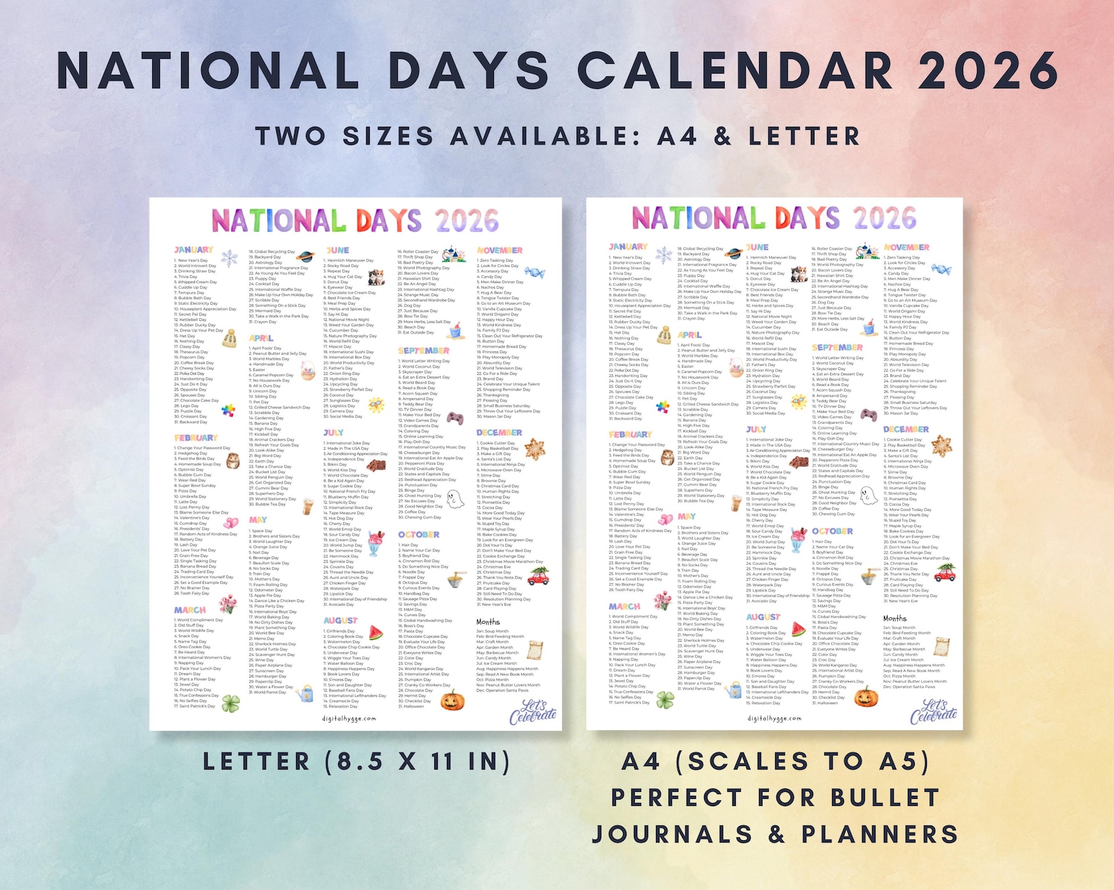 2026 National Days Calendar Printable (A4 & Letter PDF) - Etsy