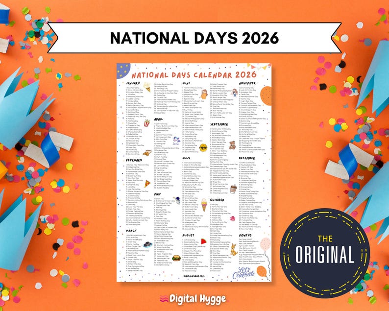 National Days Calendar Printable | 2026 National Holidays Calendar ...