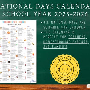 National Days Calendar 2025-2026: Kid-friendly Printable (PDF Download ...