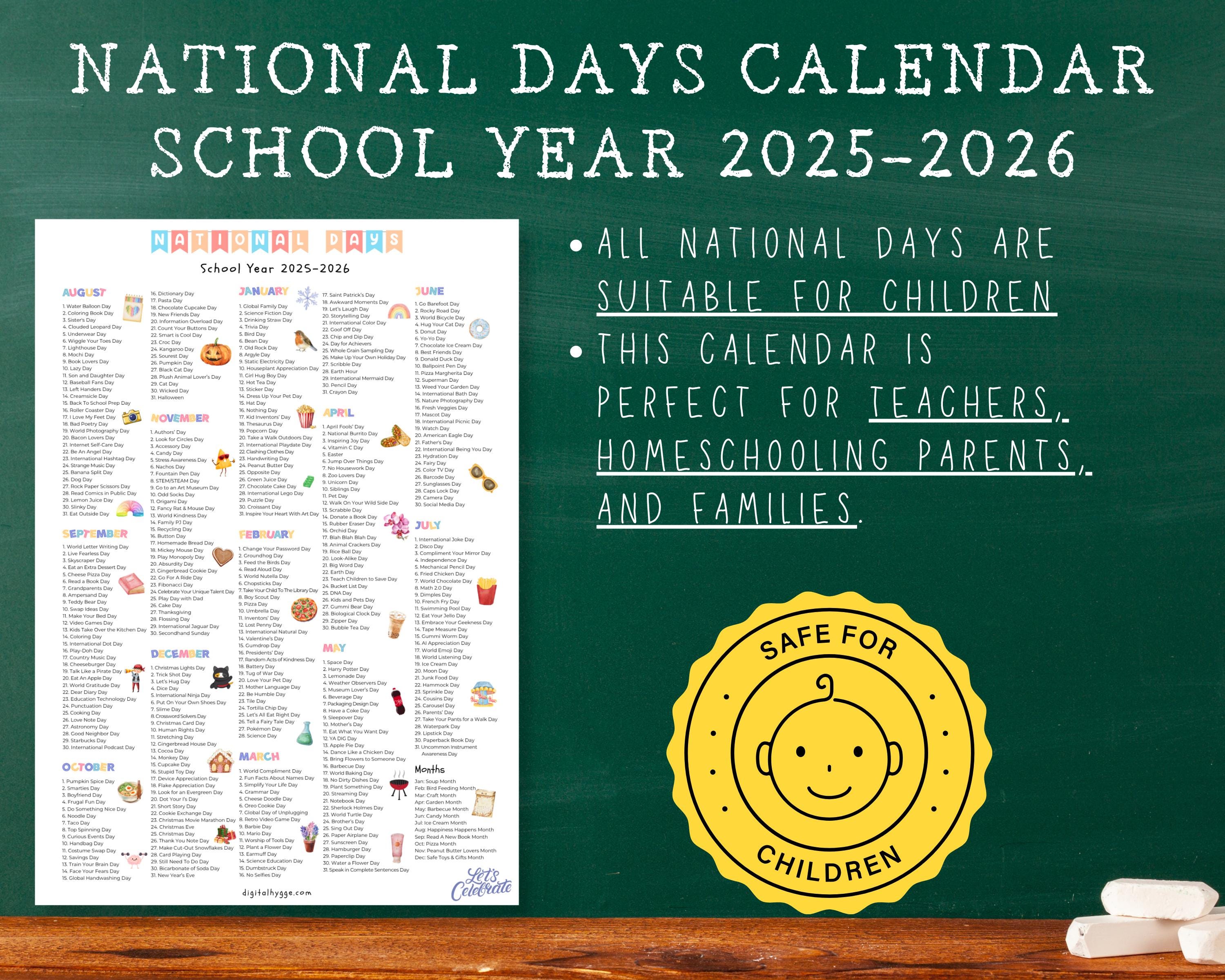National Days Calendar 2025-2026: Kid-friendly Printable (PDF Download ...