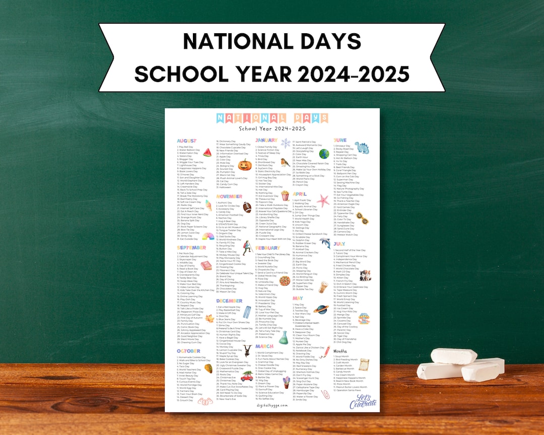 National Days Printable Calendar School Year 2024-2025 | National Days ...