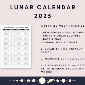 Lunar Months Calendar With Moon Phases | 13 Moons | Lunar Cycle | Lunar ...