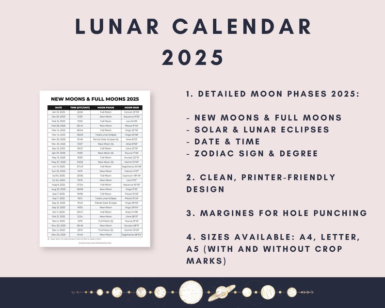 Lunar Months Calendar With Moon Phases | 13 Moons | Lunar Cycle | Lunar ...