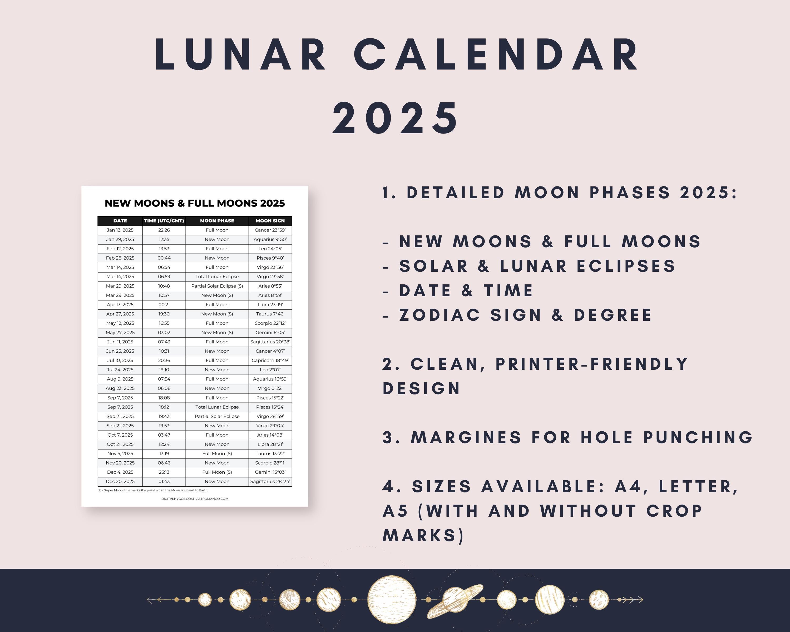 Lunar Months Calendar With Moon Phases | 13 Moons | Lunar Cycle | Lunar ...