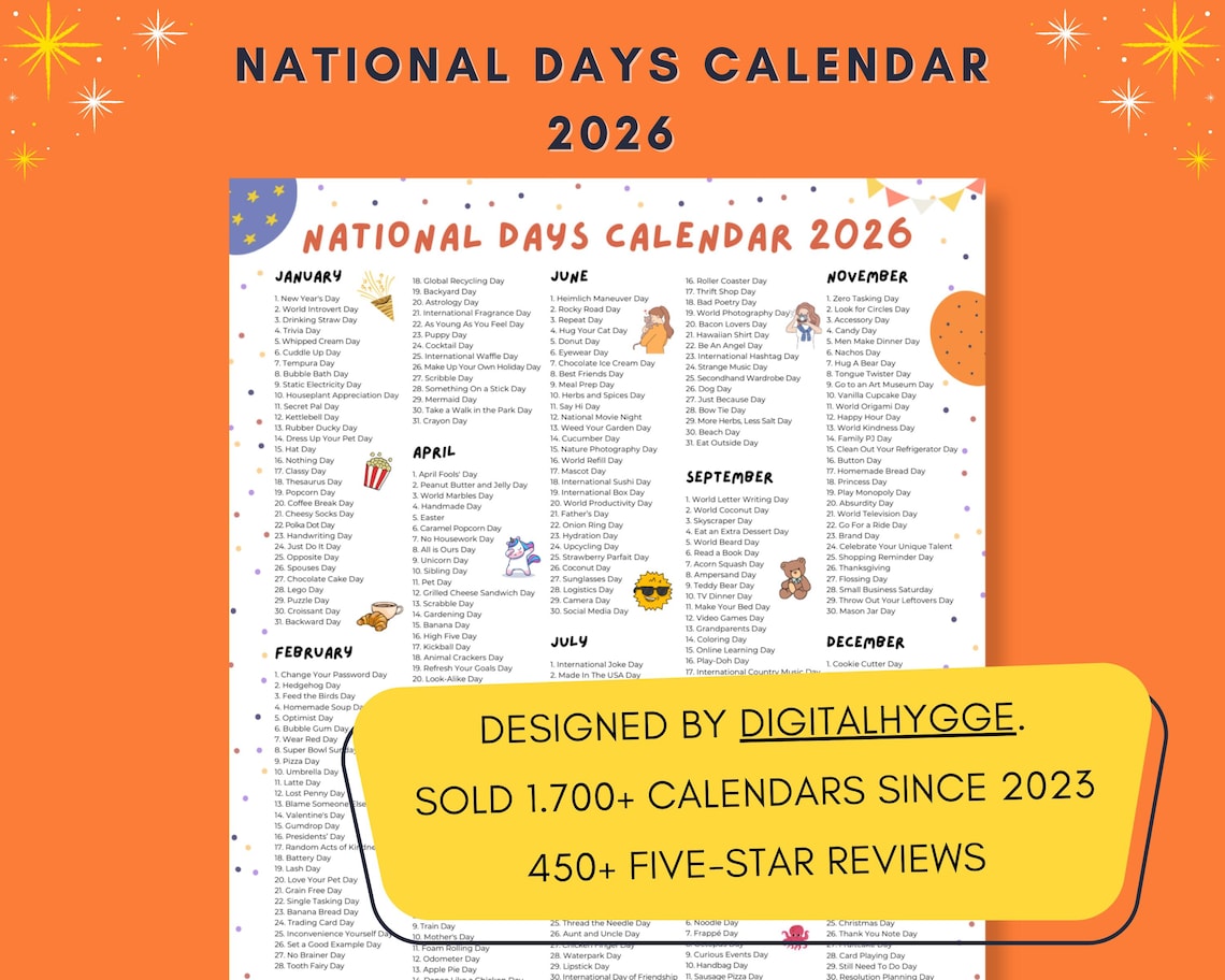 National Days Calendar Printable | 2026 National Holidays Calendar ...
