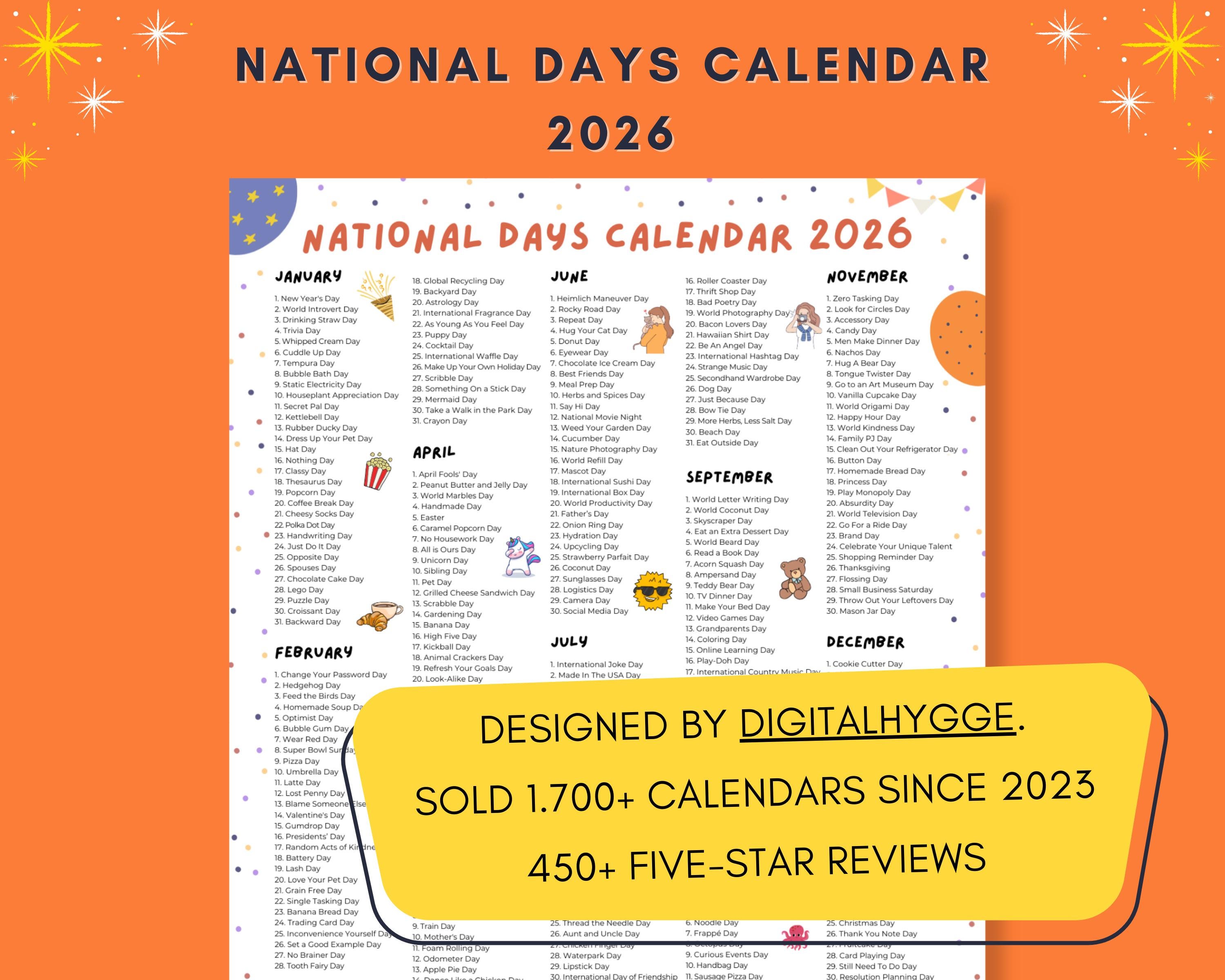 National Days Calendar Printable | 2026 National Holidays Calendar ...