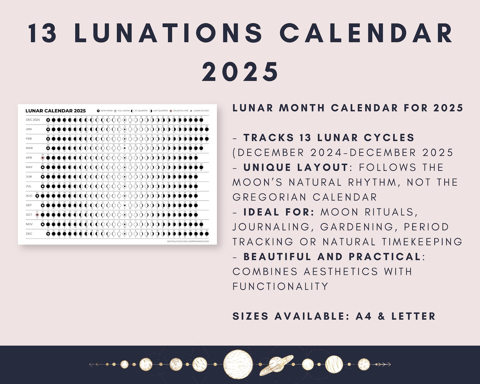Lunar Months Calendar With Moon Phases | 13 Moons | Lunar Cycle | Lunar ...