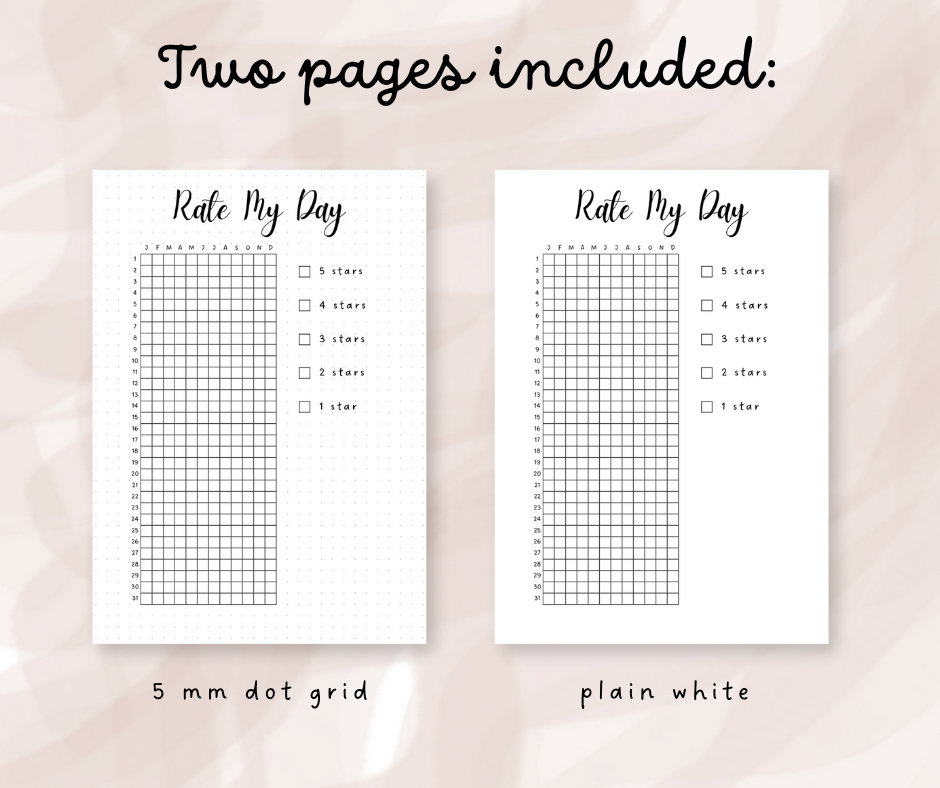 Rate My Day Bullet Journal Printable Tracker | Year in Pixels | Mood ...