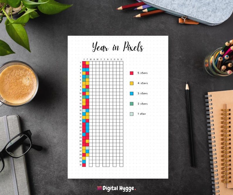Year in Pixels Printable | Journal Page | Planner Page | Pixel Tracker ...