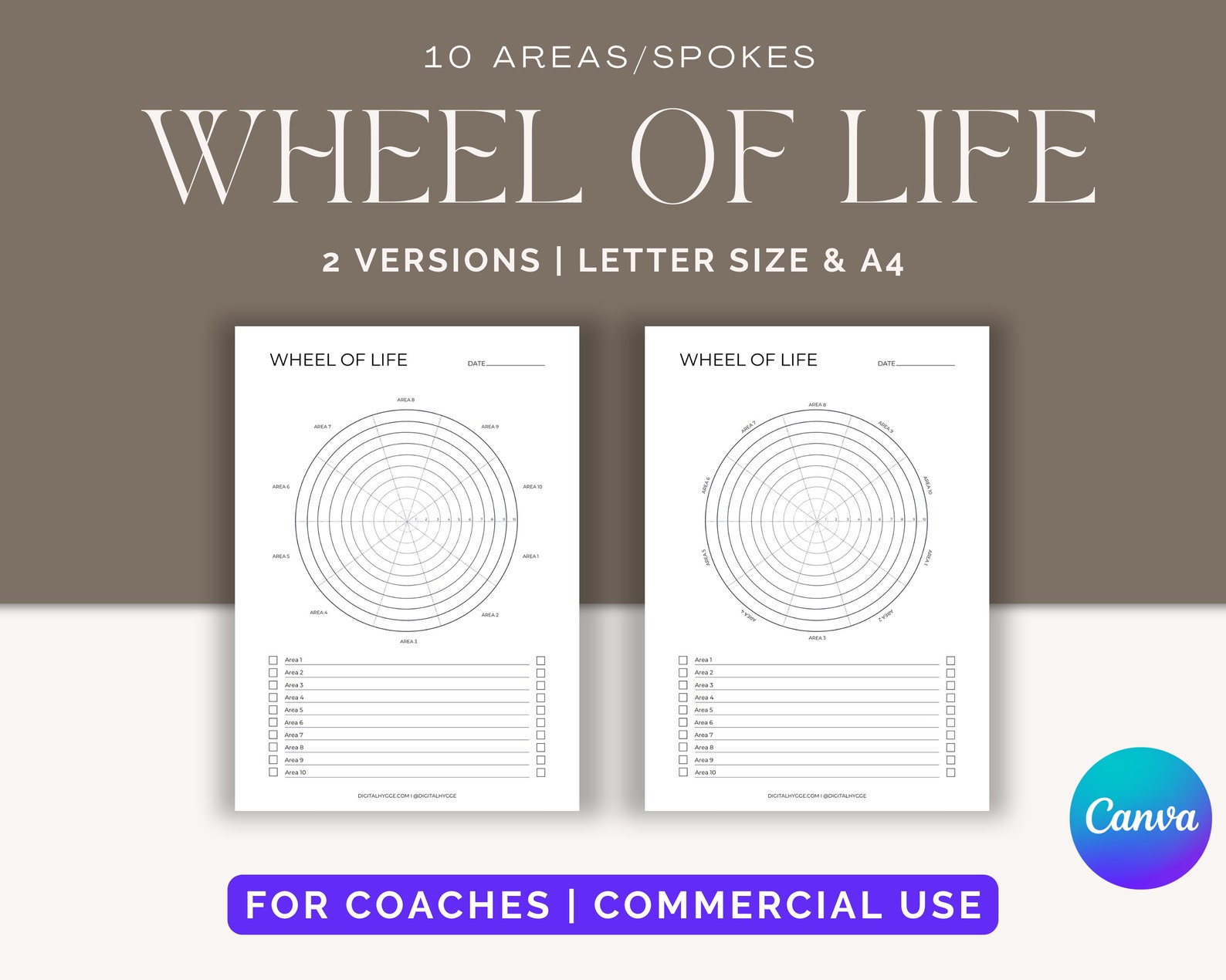 Wheel of Life 10 Areas Canva Template | Coaching Wheel | Life Balance ...