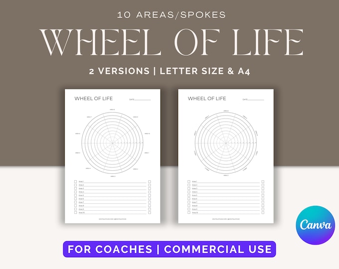 Wheel of Life Worksheets Editable Canva Template | Life Balance Wheel ...
