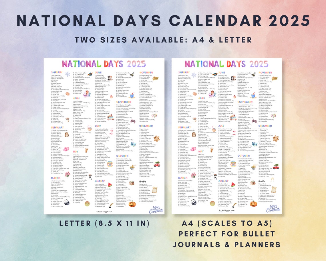 National Days Calendar Printable | 2025 National Holidays Calendar ...