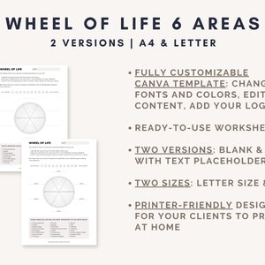 Wheel of Life 6 Areas Canva Template | Life Balance Wheel | Wellness ...