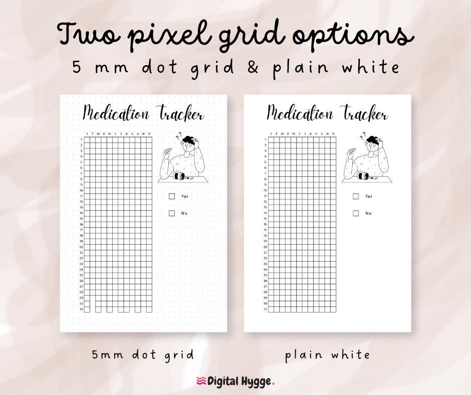 Pill Tracker Printable: Year in Pixels Medicine Log (A4, A5, US Letter ...
